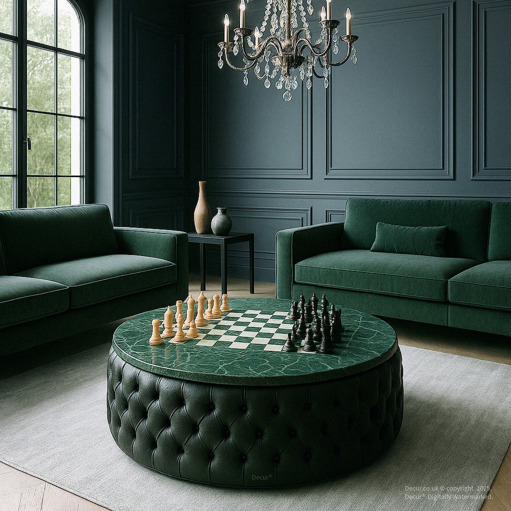 Round Marble Leather Chess Coffee Table — Decur.co.uk