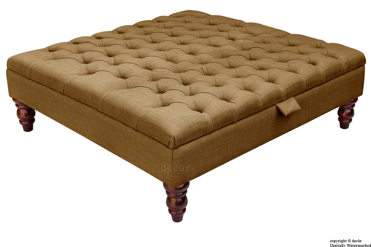 Tiffany Buttoned Linen Footstool Large - Coffee with Optional Storage ...